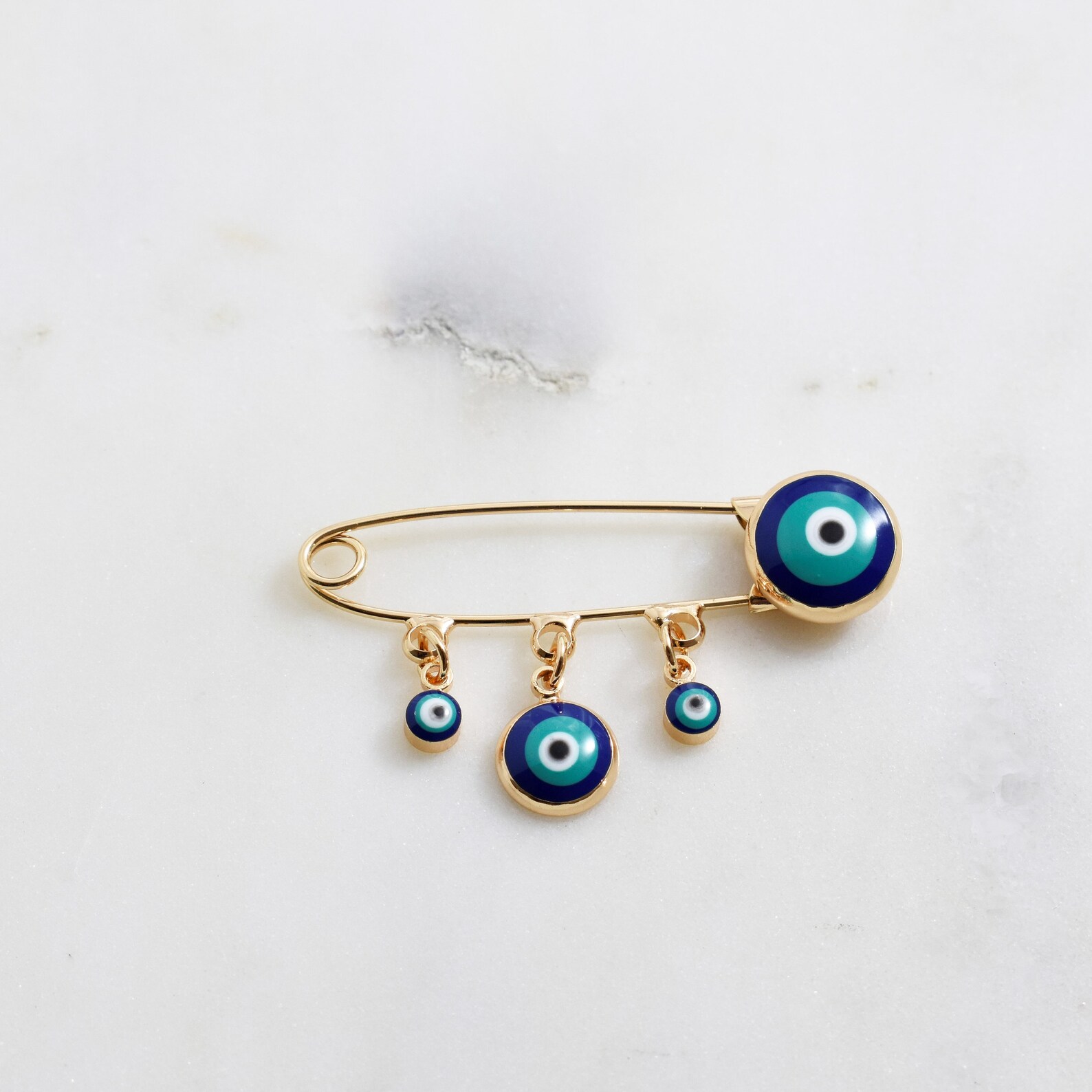 Evil Eye Greek Mati Hamsa Nazar Gold Baby Pin Enamel Blue | Etsy