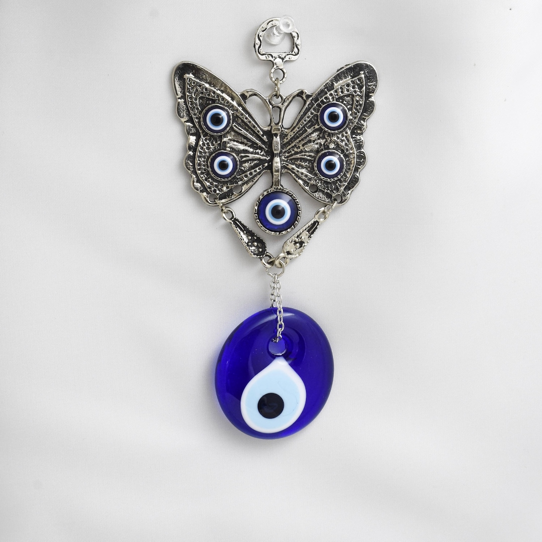 Evil Eye Butterfly Metal Blue Bead Greek Mati Nazar Turkish Glass Wall ...