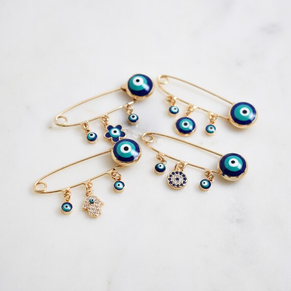 Evil Eye Greek Mati Hamsa Nazar Gold Baby Pin Enamel Blue | Etsy