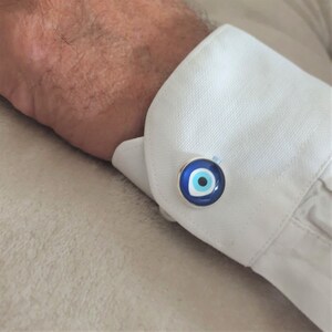 Evil Eye Glass Cabochon Blue Greek Mati Turkish Silver Novelty ...