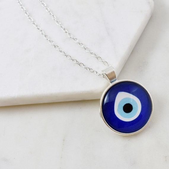 Evil Eye LARGE Blue Greek Mati Nazar Glass Cabochon Silver - Etsy