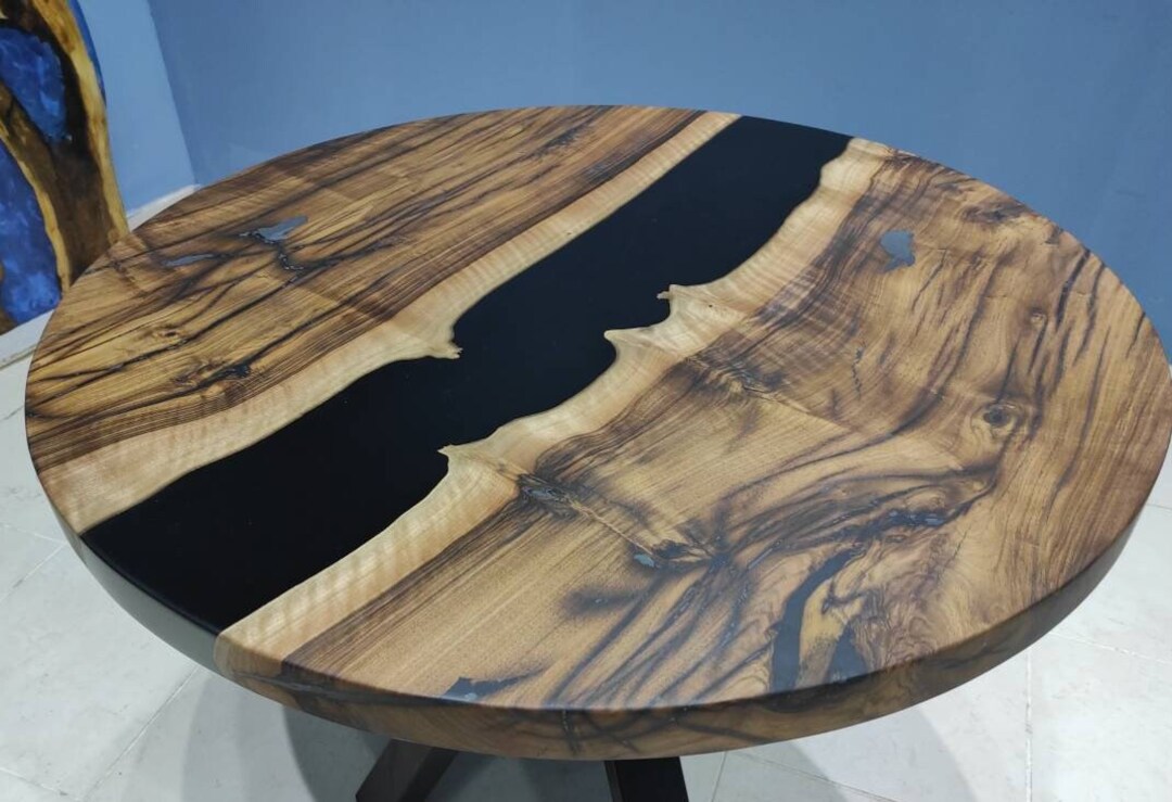 Custom 38 Round Dark Walnut Wood Black Epoxy Dining Table Round Epoxy ...