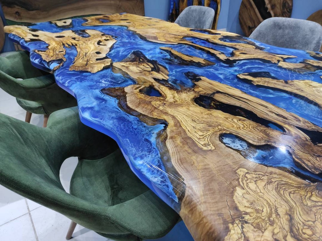 Live Edge Olive Tree Ocean Epoxy River Table Epoxy Resin Table Dining ...