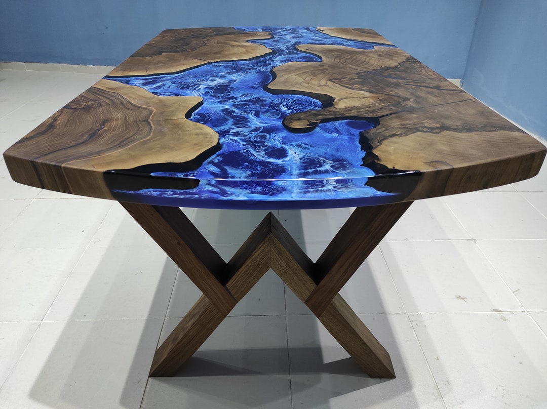 Custom Walnut Resin River Table: Epoxy Dining Table Top - Etsy