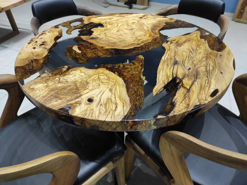 Living Edge Round Dining Table Kitchen Tableclear Epoxy - Etsy