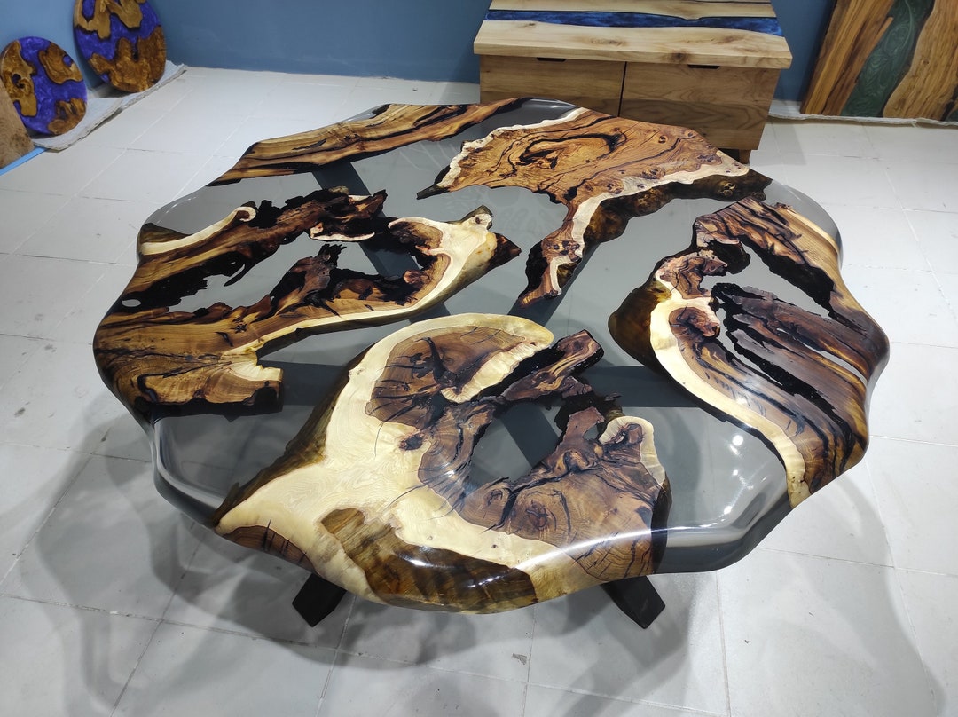 Live Edge Wood Round Table: Smoke Epoxy Resin Dining Table - Etsy Canada