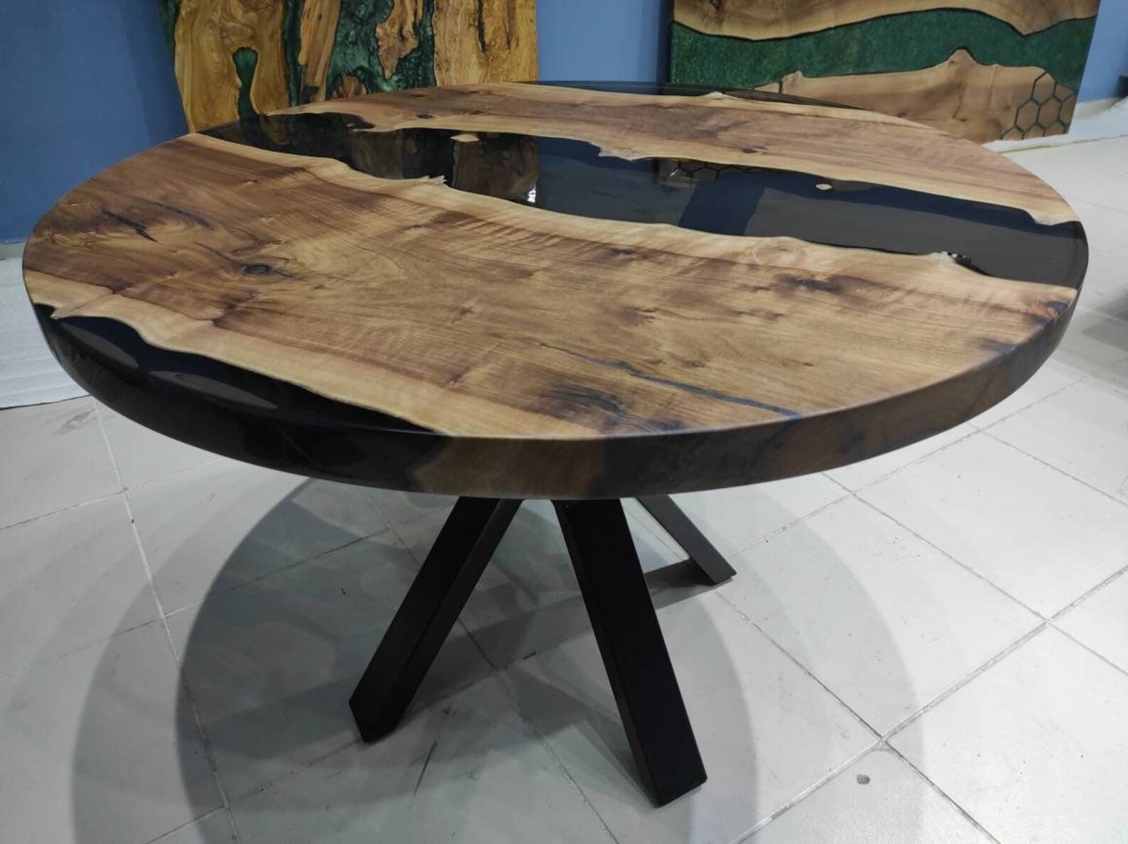 River Smoke Epoxy Resin Round Coffee Table Dining Epoxy - Etsy