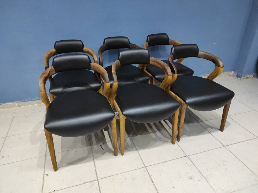 Mid-century Modern Chair - Dining Chair With Wooden Arms - Leather ...