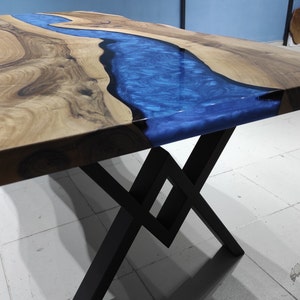 Live Edge Blue Resin Dining Table - Walnut Epoxy Resin Table - Dining ...