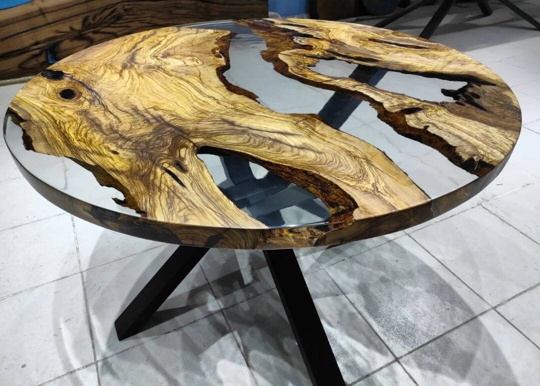 Live Edge Round Epoxy Table,olive Clear Epoxy Table,live Edge Epoxy ...