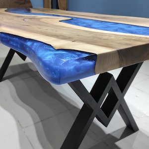 Live Edge Blue Resin Dining Table - Walnut Epoxy Resin Table - Dining ...