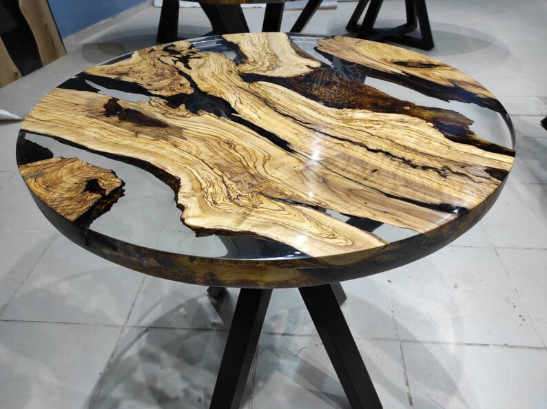 Custom 30" Olive Tree Clear Epoxy Table, Handmade Round Dining Table - Etsy