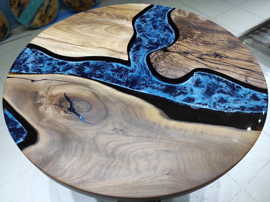 Round Walnut Ocean River Table: Epoxy Resin Dining or Coffee Table - Etsy