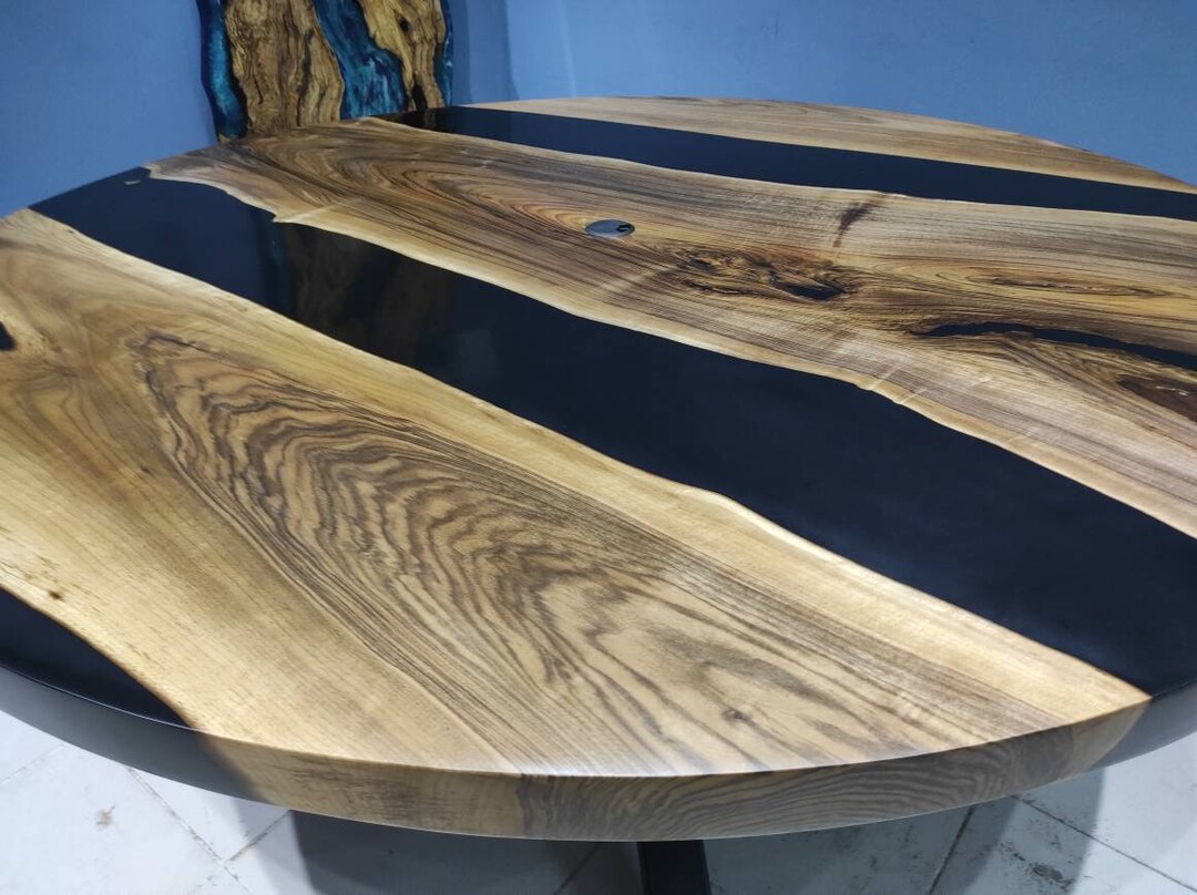 Custom 72" Diameter, Round Walnut Wood, Black Epoxy Study Table, Round ...