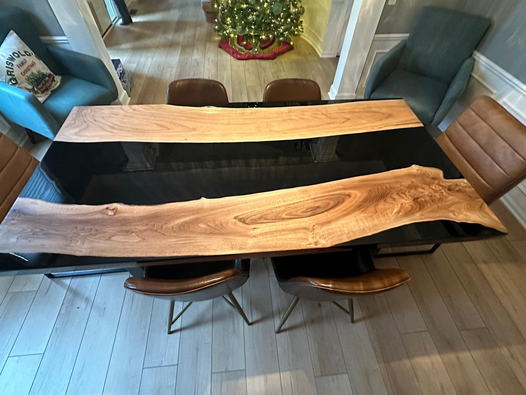 Custom Order Dark Walnut Black Epoxy Resin Table Dining Table Black ...