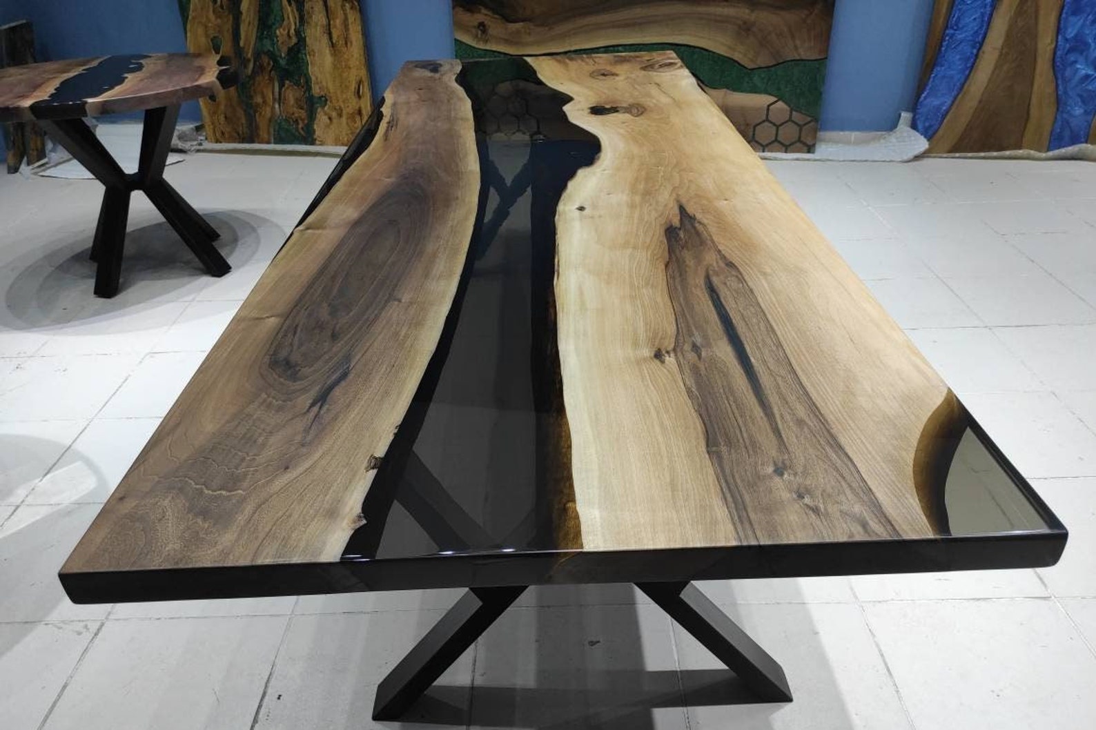 108" X 40" Walnut Tree Smoke Epoxy Dining Table, Conferance Resin Table ...