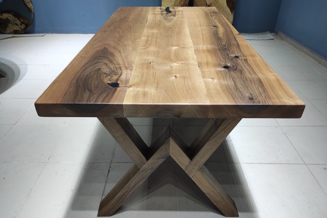 Natural Walnut Wood Dining Table, Handmade Solid Walnut Table, Natural ...