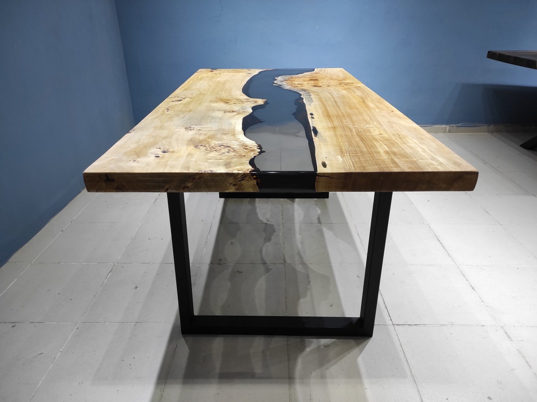 Smoke Epoxy Resin Dining Room Table, River Dining Table, Poplar Wood ...