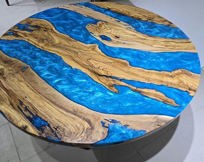 Walnut Wood and Turquoise Epoxy Resin Buffet Cabinet | TV Unit ...