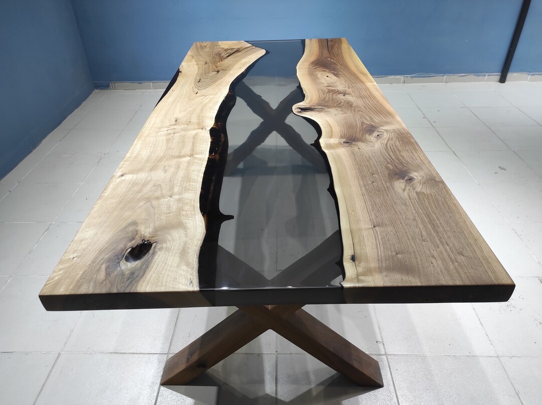Walnut Tree Smoke Epoxy Resin Dining Table, River Resin Table, Epoxy ...