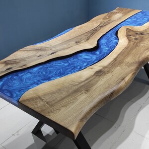 Live Edge Blue Resin Dining Table - Walnut Epoxy Resin Table - Dining ...