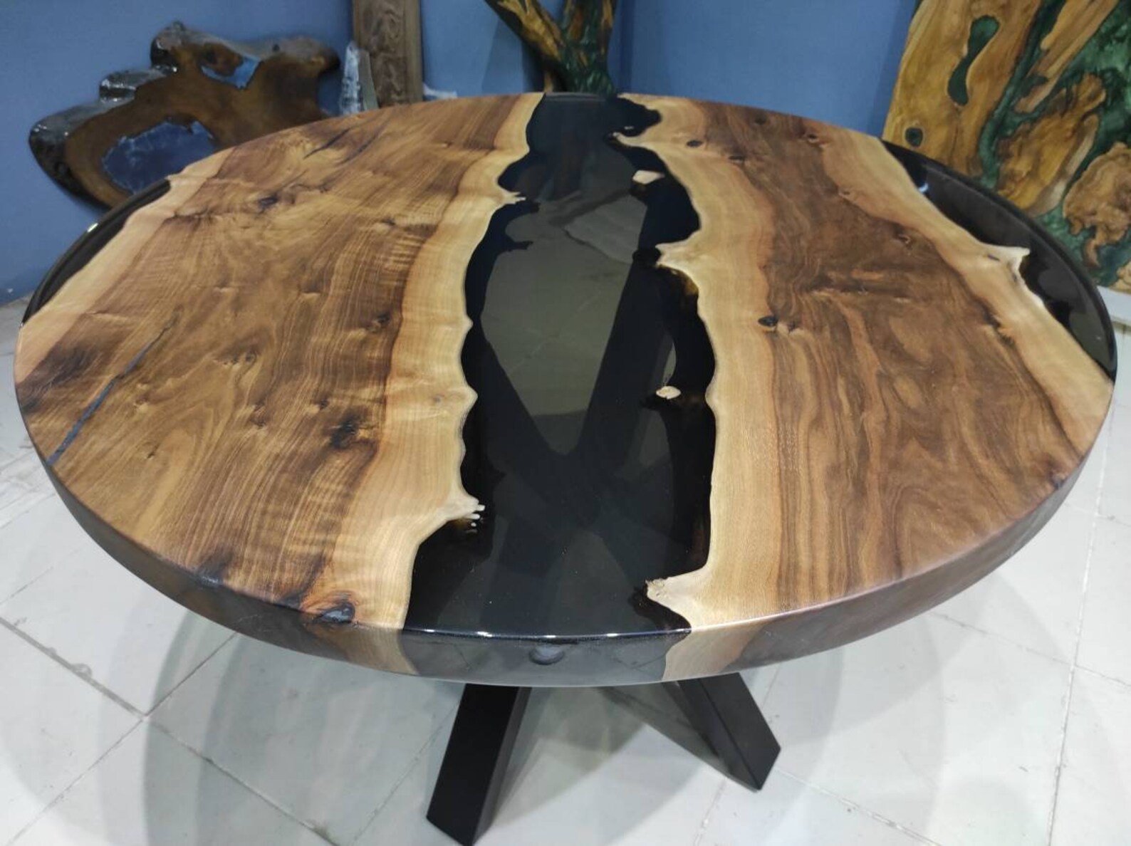 River Smoke Epoxy Resin Round Coffee Table Dining Epoxy - Etsy