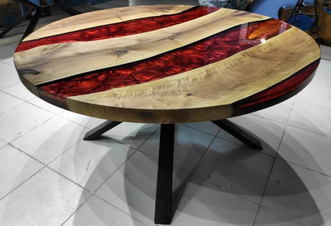 Custom Order 56 " Round Walnut Metallic Red Epoxy Dining Table - Resin ...