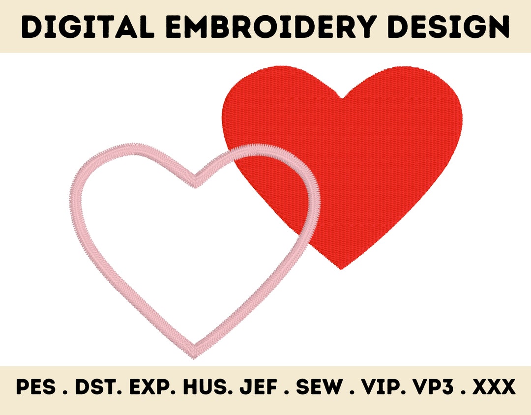Two Hearts Machine Embroidery Design - 3 Sizes - INSTANT DOWNLOAD - Valentine’s Day Embroidery ...