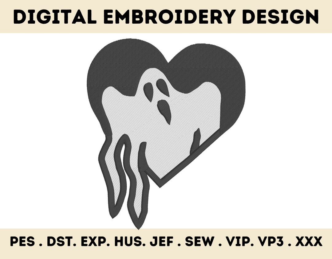 Halloween Ghost Heart Digital Embroidery Design - 3 Sizes - INSTANT ...