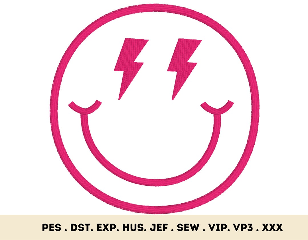 Appliqué Lightning Bolt Smiley Face, Happy Face, Smiley Face, Appliqué ...