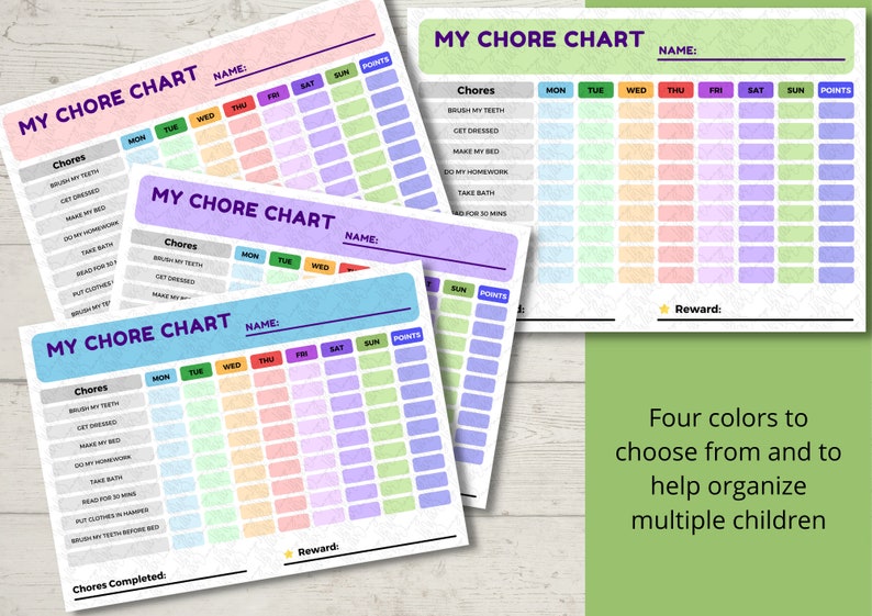 Colorful Chore Chart for Kids - Etsy