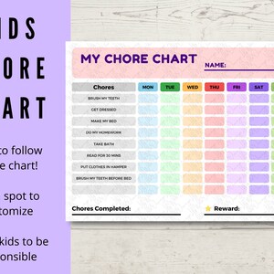 Colorful Chore Chart for Kids - Etsy
