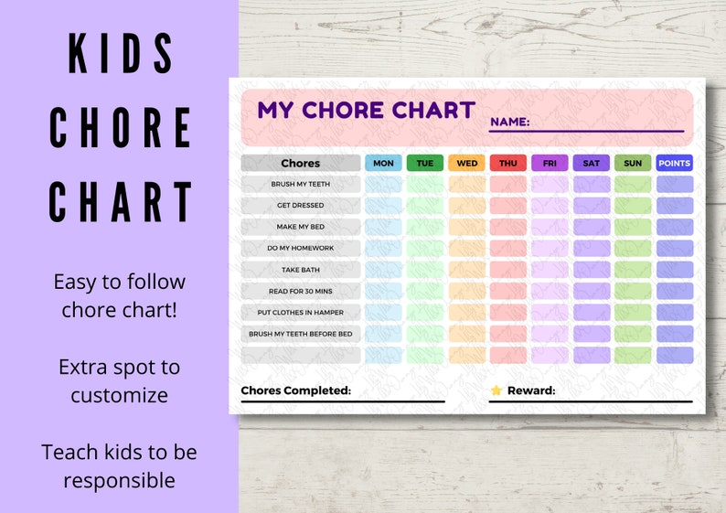Colorful Chore Chart for Kids - Etsy