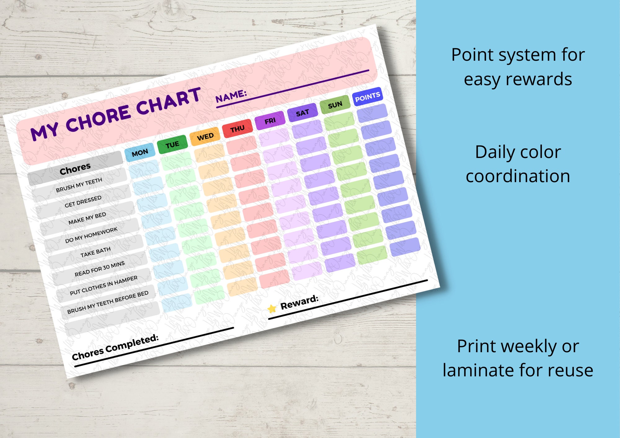 Colorful Chore Chart for Kids - Etsy