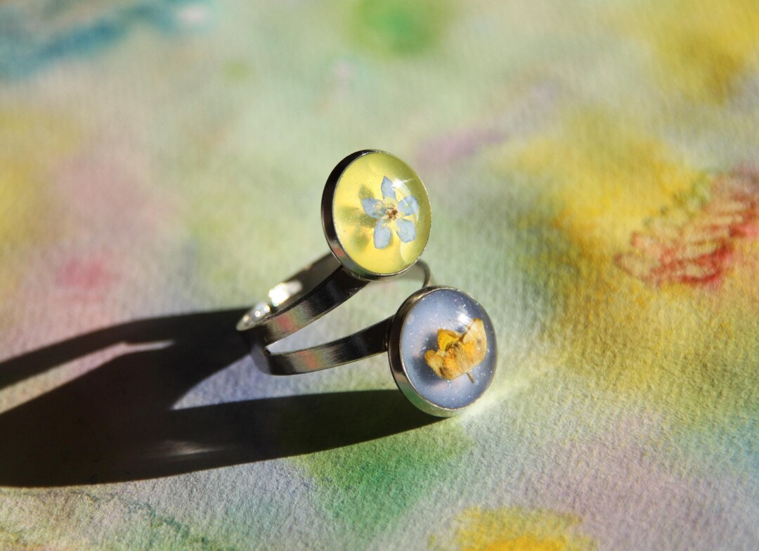 Forget Me Not Ring, Cottagecore Ring, Floral Double Adjustable Ring ...