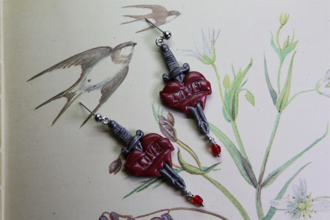 Dagger Heart Earrings Sword and Heart Valentines Day - Etsy