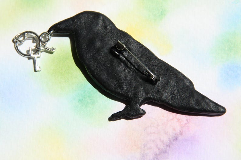 Black Raven Brooch, Dark Academia Jewelry, Handmade Clay Crow Brooch ...