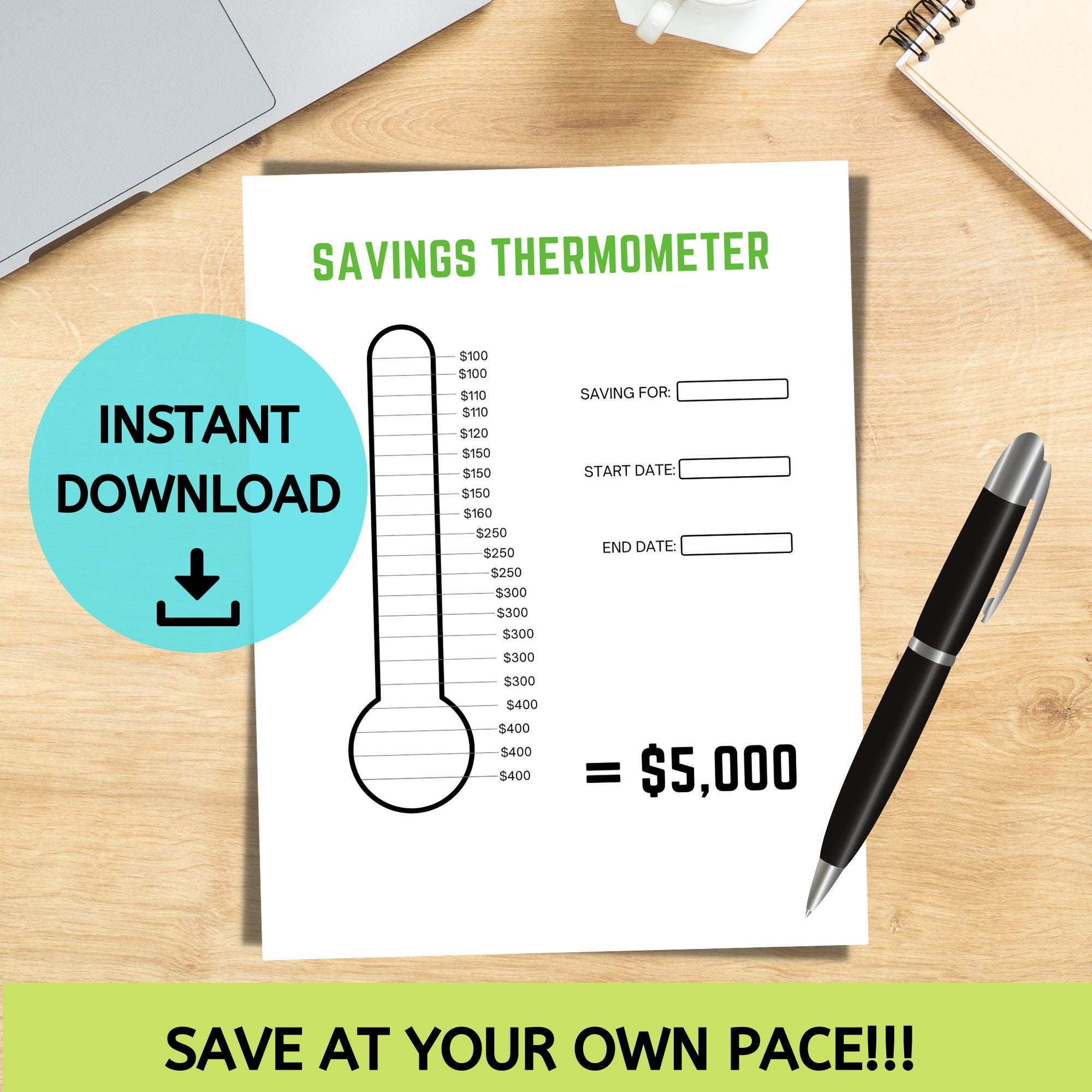 Savings Thermometer Printable Thermometer Savings Tracker - Etsy