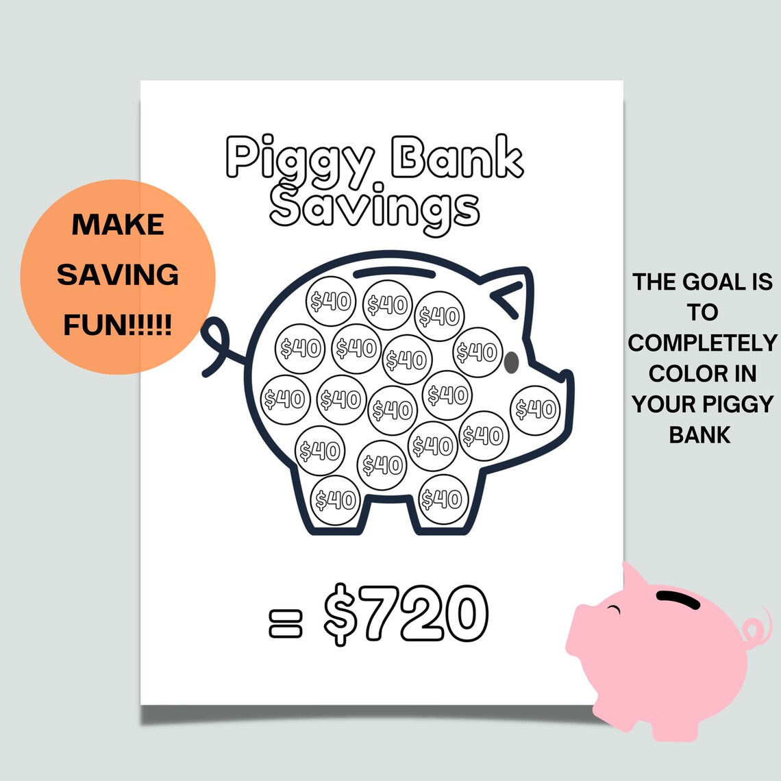 Piggy Bank Savings Tracker Printable Money Savings Challenge | Etsy