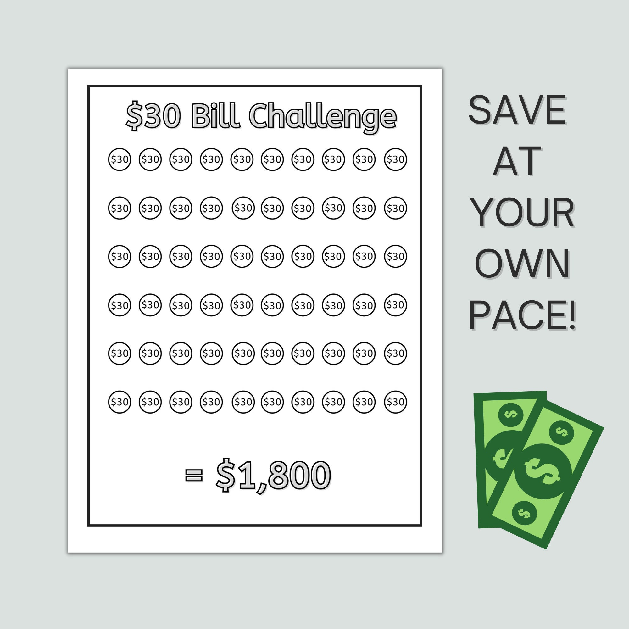 30 Dollar Bill Challenge Printable Money Saving Challenge - Etsy