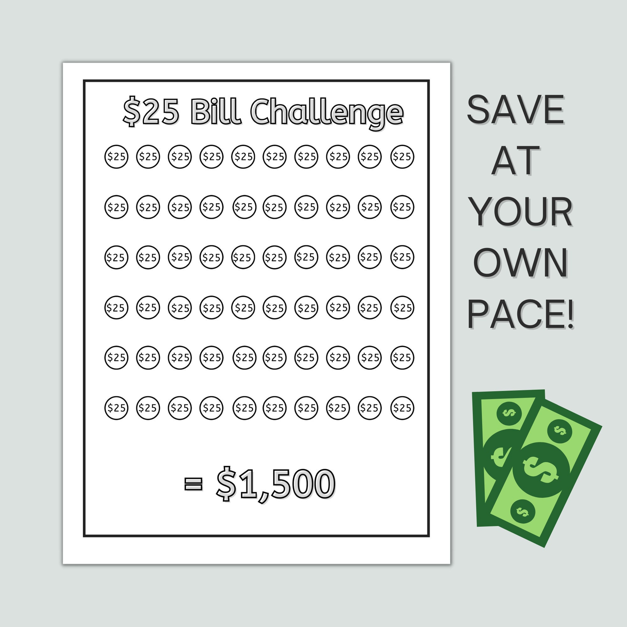 Buy Money Saving Challenge Printable PDF Page 1000 Dollars