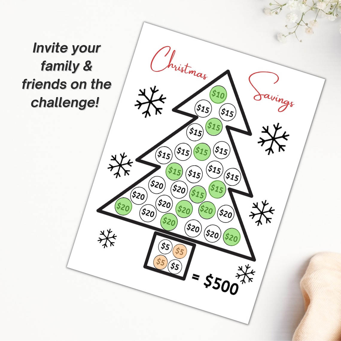 500 Christmas Savings Tracker Printable, Christmas Funds, Christmas ...