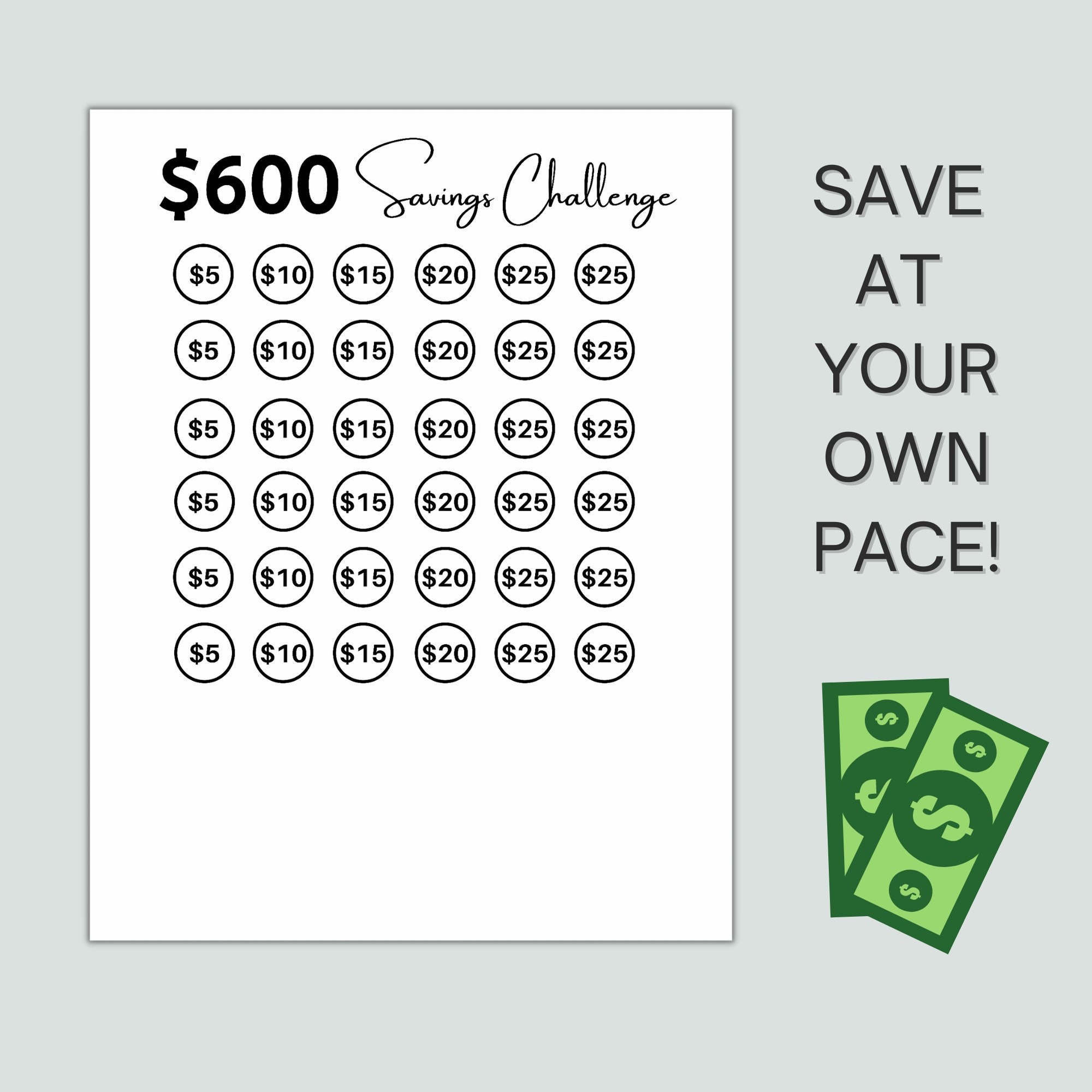 600 Savings Challenge Printable Money Saving Challenge | Etsy