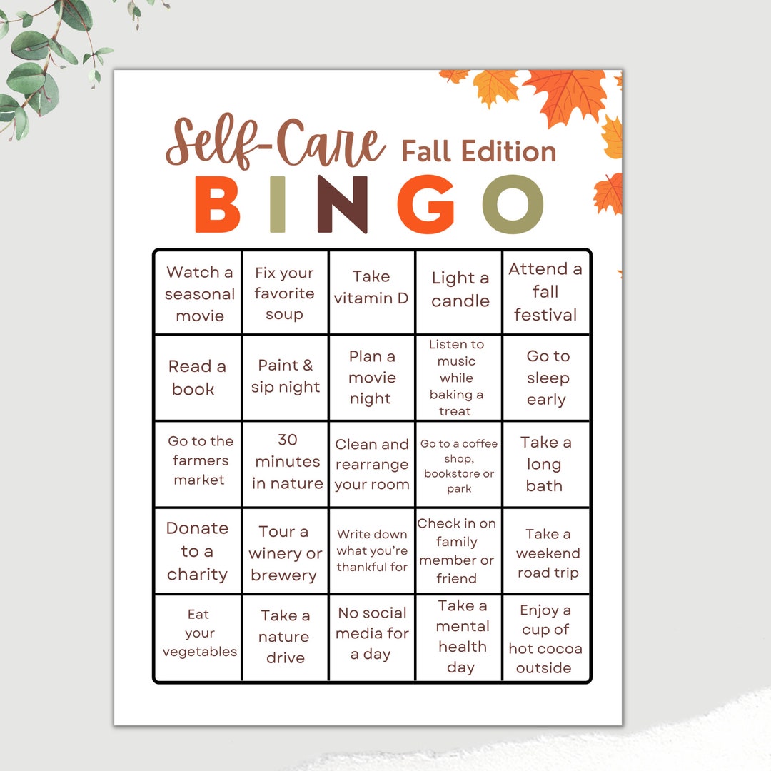 Self-care Bingo, Self Care Fall Printable, Self Care Digital Download ...