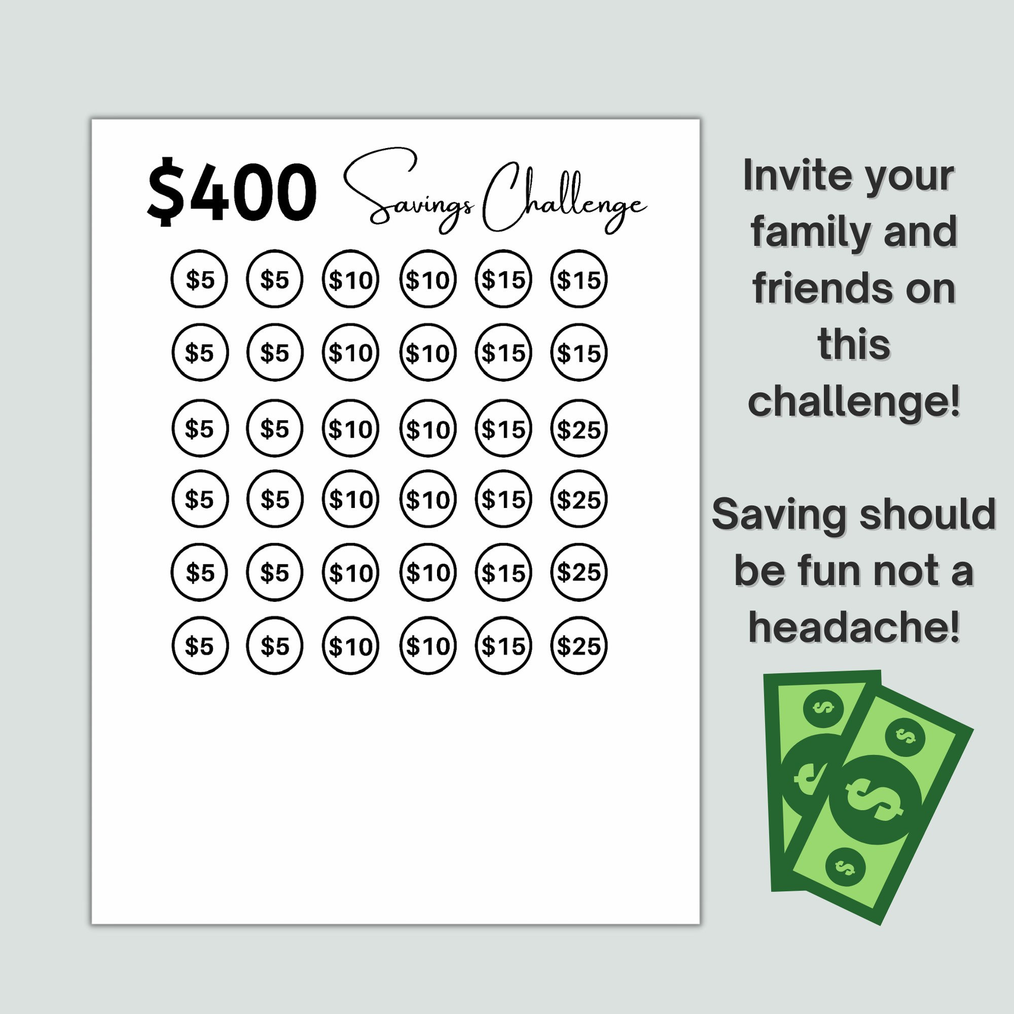 400 Money Savings Challenge Printable, Savings Tracker, Savings ...