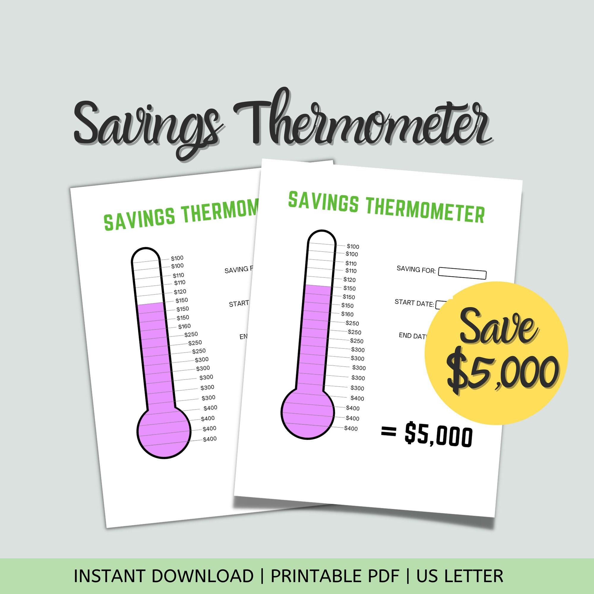 Savings Thermometer Printable Thermometer Savings Tracker - Etsy
