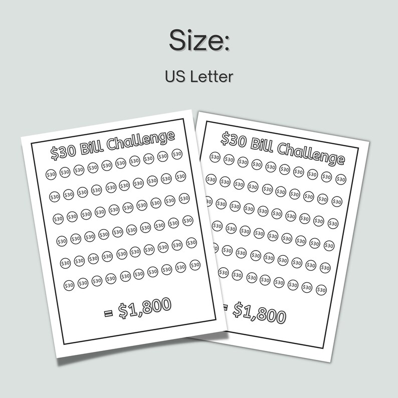 30 Dollar Bill Challenge Printable, Money Saving Challenge, Emergency ...