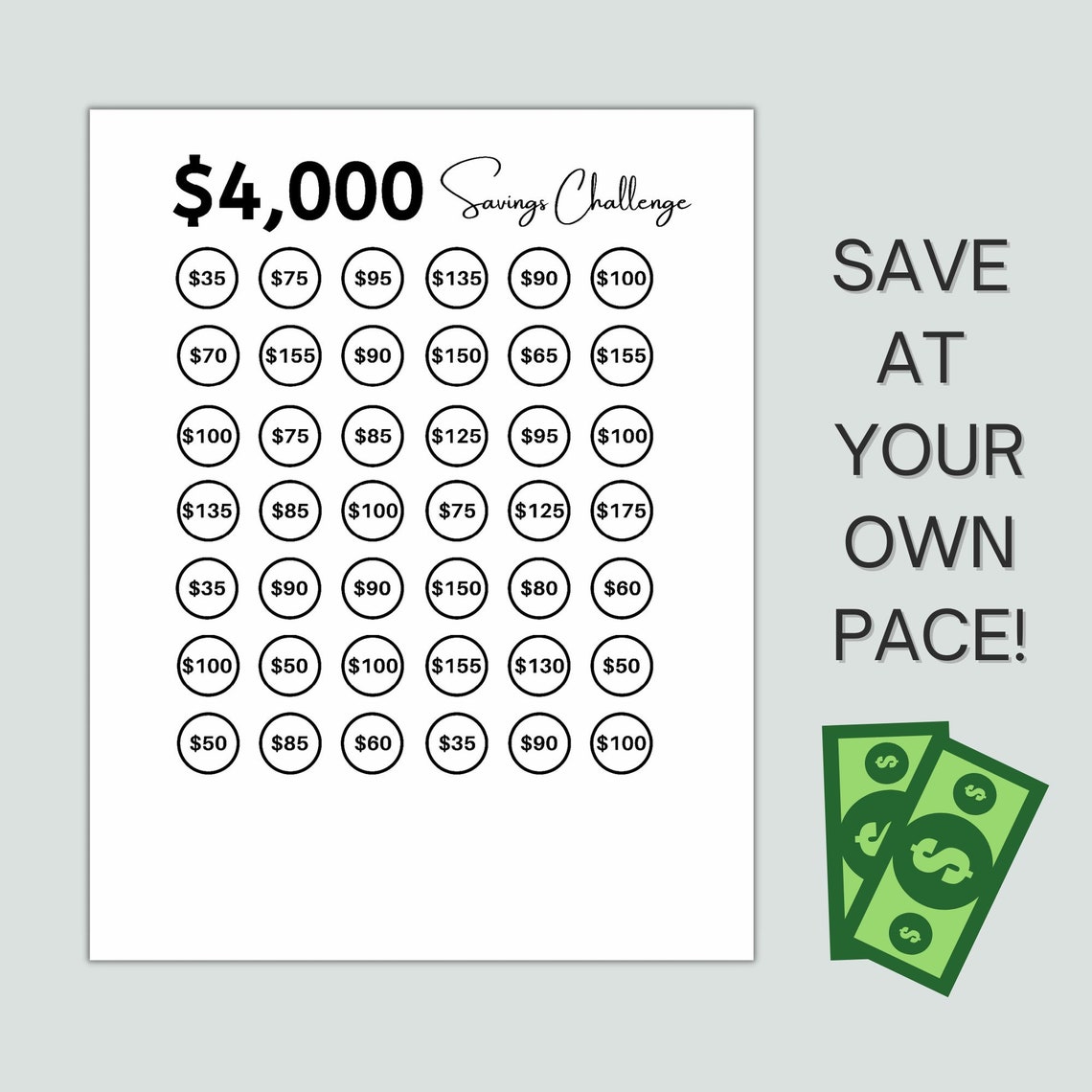 4000 Money Savings Challenge Printable Money Saving | Etsy