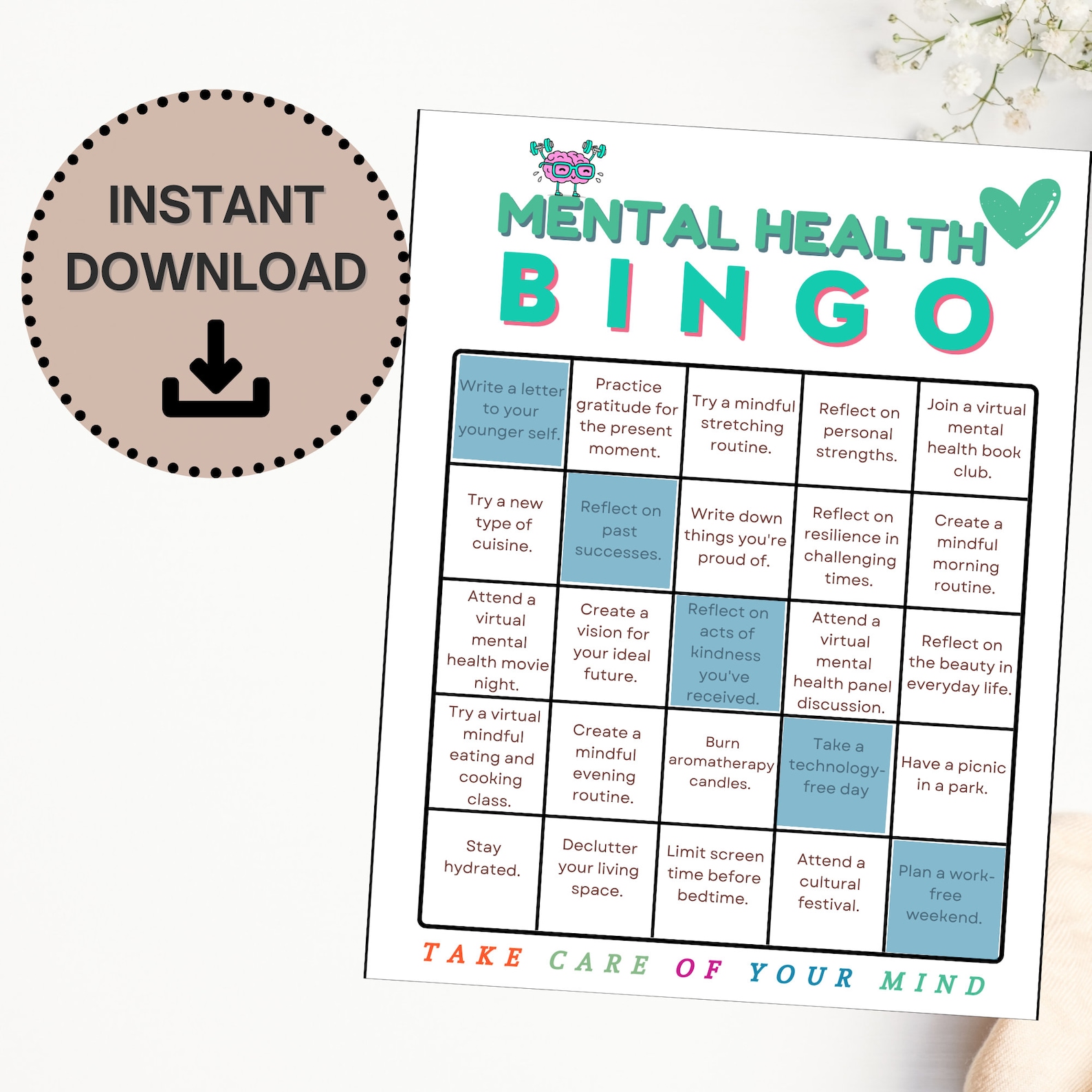 Mental Health Bingo, Self Care Bingo, Therapy Games, Wellbeing Wellness ...
