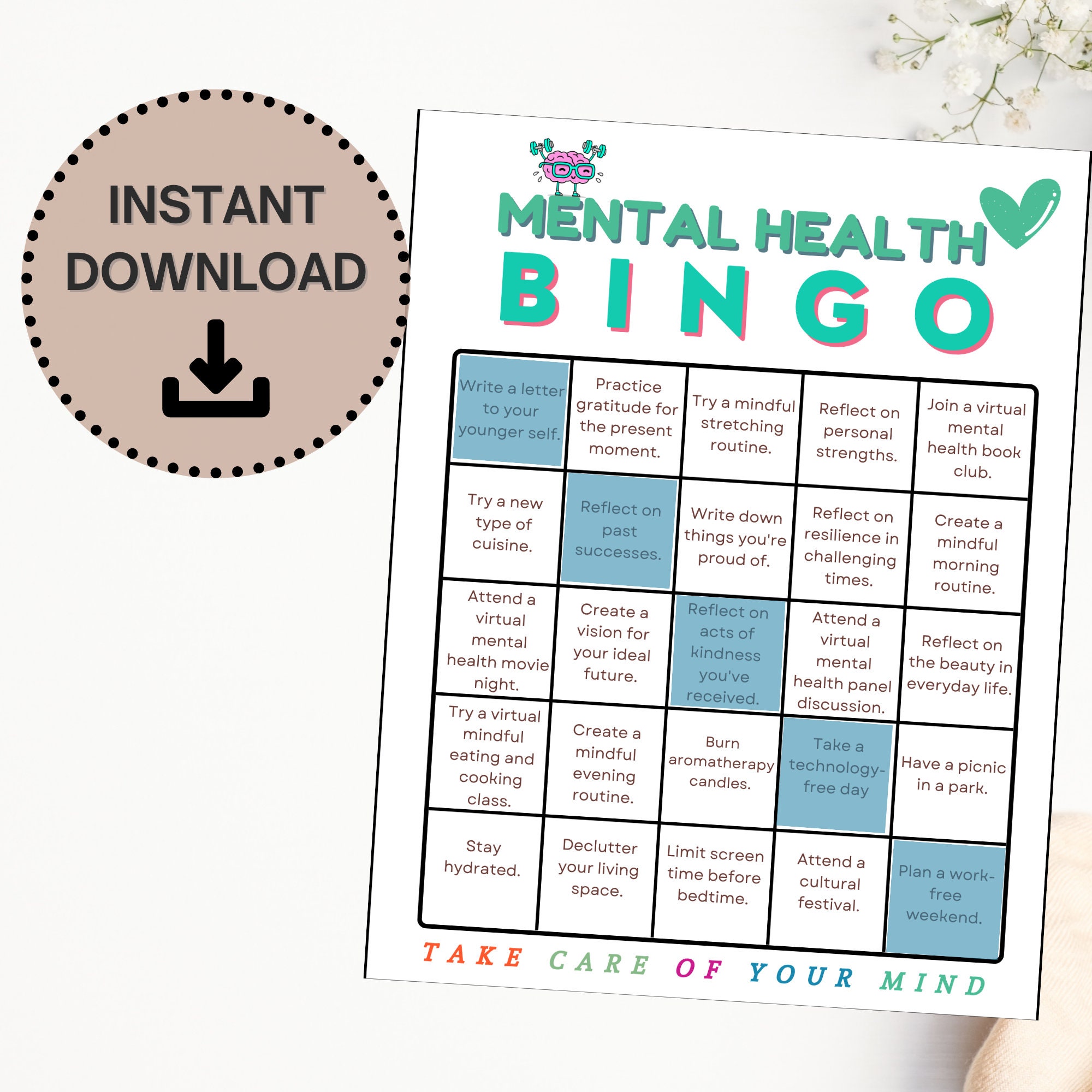 Mental Health Bingo, Self Care Bingo, Therapy Games, Wellbeing Wellness ...